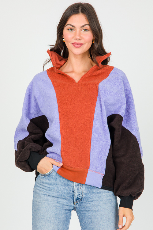 Colorblock Fleece Pullover, Black - New Arrivals - The Blue Door Boutique