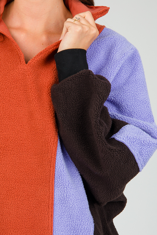 Colorblock Fleece Pullover, Black - New Arrivals - The Blue Door Boutique