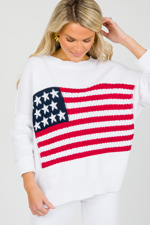 American Flag Sweater, Ivory - New Arrivals - The Blue Door Boutique
