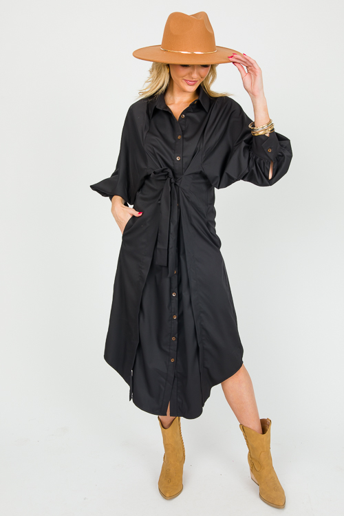 Preppy Button Up Midi, Black - New Arrivals - The Blue Door Boutique