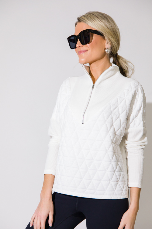 Texture Half Zip, White - New Arrivals - The Blue Door Boutique