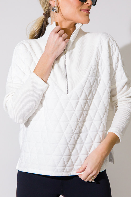 Texture Half Zip, White - New Arrivals - The Blue Door Boutique