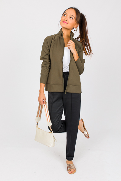 Ponte Zip Jacket, Olive - New Arrivals - The Blue Door Boutique