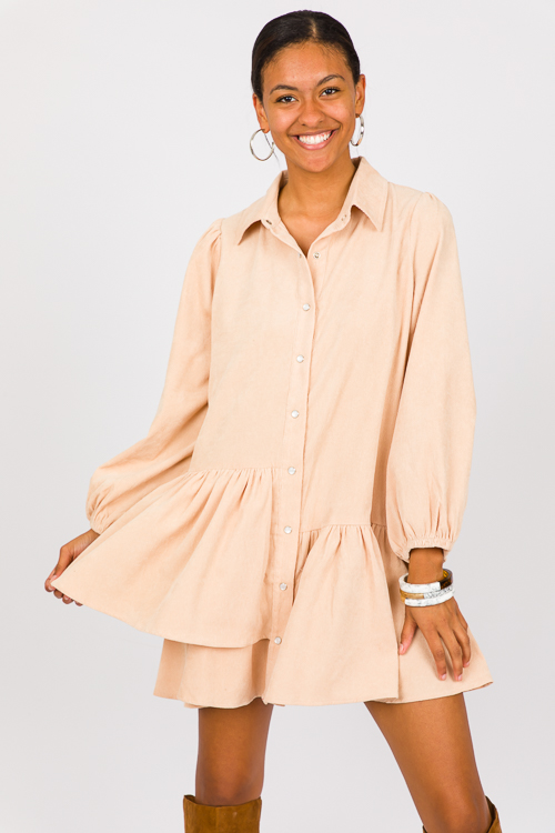 Corded Ruffle Layer Dress, Natural - SALE - The Blue Door Boutique