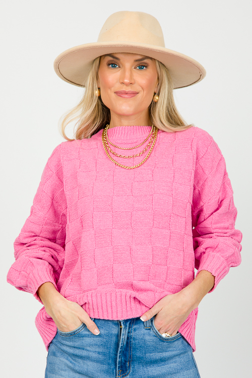 Checker Sweater, Pink - New Arrivals - The Blue Door Boutique