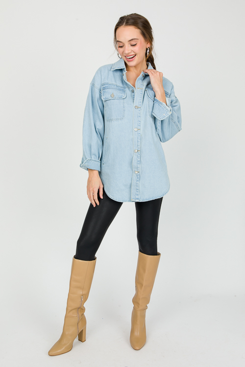Pocket Denim Shacket, Light - SALE - The Blue Door Boutique
