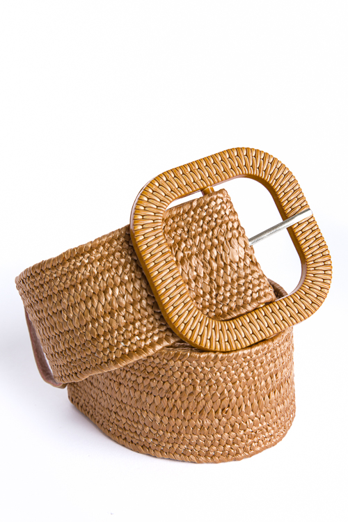 Square Straw Belt, Caramel - New Arrivals - The Blue Door Boutique