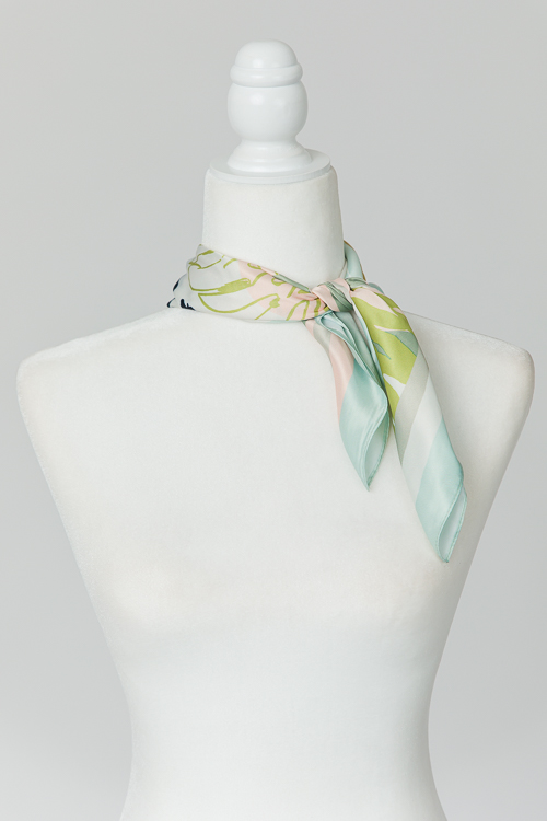 Palm Printed Silk Scarf, Mint - Scarves & Belts - Accessories - The Blue Door Boutique