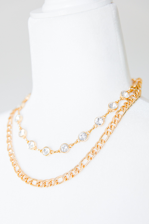 Crystal Chain Necklace, Gold - New Arrivals - The Blue Door Boutique