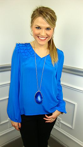 Electric Blue Blouse - Tops - The Blue Door Boutique