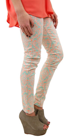 Coral Damask Jeans - Bottoms - The Blue Door Boutique
