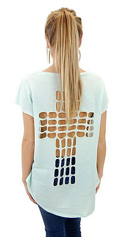 Cut Out Cross Tee, Mint - Tops - The Blue Door Boutique