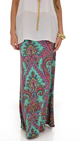 Paisley Please Maxi Skirt, Green - Bottoms - The Blue Door Boutique