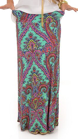 Paisley Please Maxi Skirt, Green - Bottoms - The Blue Door Boutique