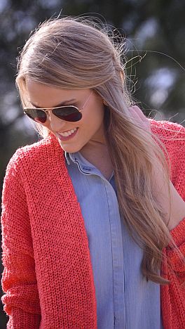 Color Craze Cardigan, Coral - The Blue Door Boutique