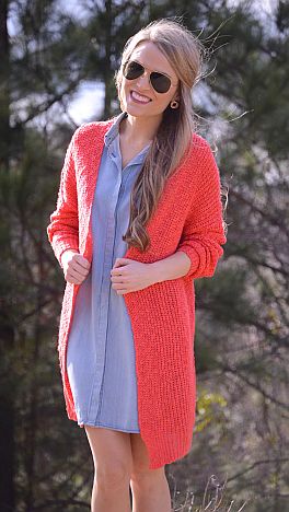 Color Craze Cardigan, Coral - The Blue Door Boutique