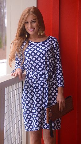 Courtney Dress, Navy Clover - Dresses - The Blue Door Boutique