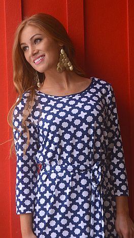 Courtney Dress, Navy Clover - Dresses - The Blue Door Boutique