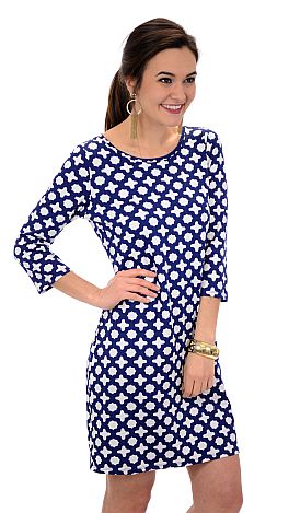 Courtney Dress, Navy Clover - Dresses - The Blue Door Boutique