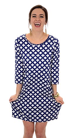 Courtney Dress, Navy Clover - Dresses - The Blue Door Boutique