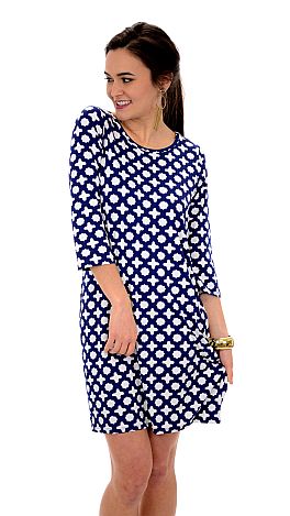 Courtney Dress, Navy Clover - Dresses - The Blue Door Boutique