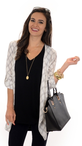 Window Pane Cardigan, White - Tops - The Blue Door Boutique