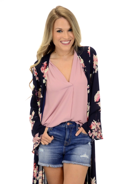 Floral Kiss Duster, Navy - The Blue Door Boutique