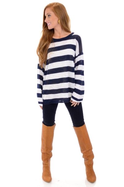 Easy Stripe Top, Navy - 3/4 & Long Sleeve - Tops - The Blue Door Boutique