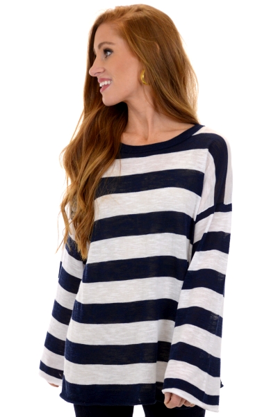 Easy Stripe Top, Navy - 3/4 & Long Sleeve - Tops - The Blue Door Boutique