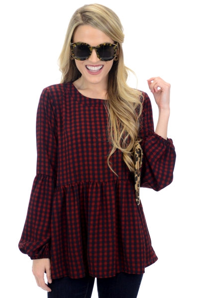 Preppy Checks Babydoll, Red - 3/4 & Long Sleeve - Tops - The Blue Door ...
