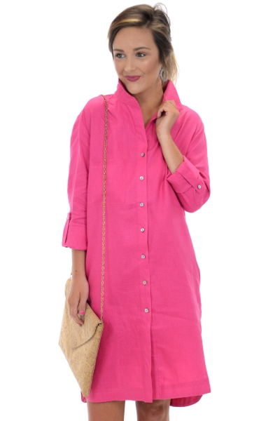Linen Shirt Dress, Hot Pink - SALE - The Blue Door Boutique