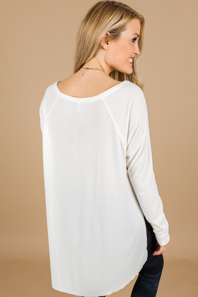 Side Slit Ribbed Tunic, Ivory - Athleisure - The Blue Door Boutique