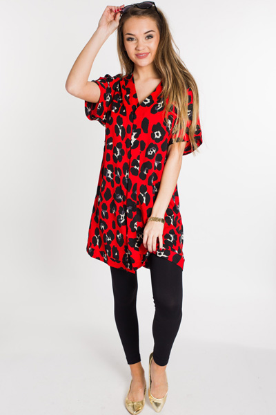 Belted Red Leopard Dress - Dresses w/ Sleeves - Dresses - The Blue Door ...