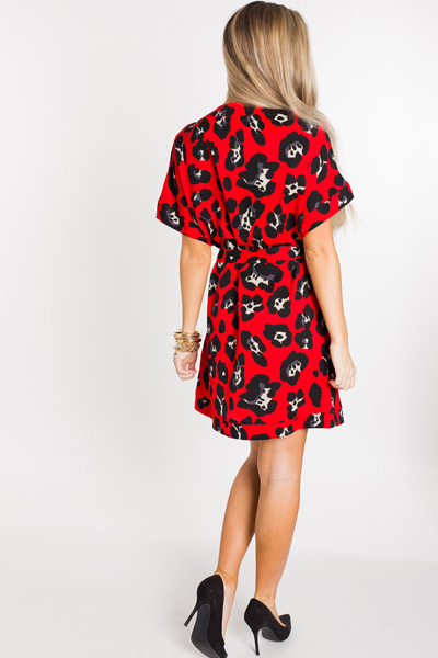 Belted Red Leopard Dress - Dresses w/ Sleeves - Dresses - The Blue Door ...
