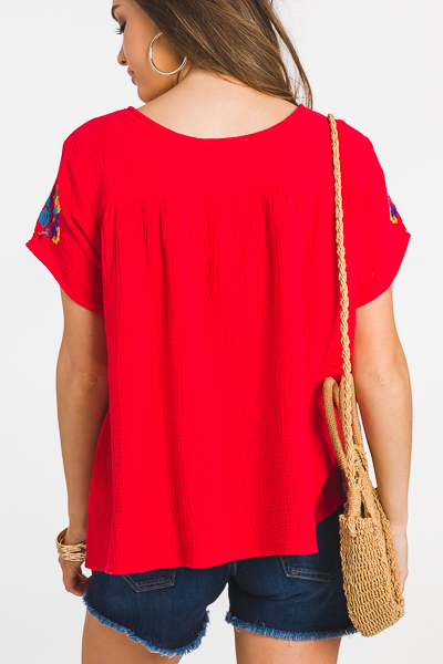 Neon Embroidery Top, Red - Short Sleeve & Sleeveless - Tops - The Blue ...