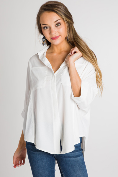 White Button Top - Tops - The Blue Door Boutique
