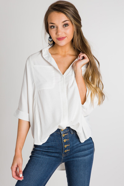 White Button Top - Tops - The Blue Door Boutique