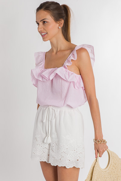 Pink Gingham Ruffle Tank - SALE - The Blue Door Boutique