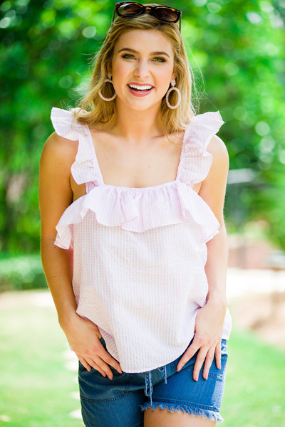 Pink Gingham Ruffle Tank - SALE - The Blue Door Boutique