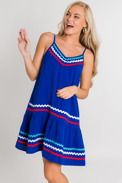 Royal Ric Rac Dress - Sleeveless - Dresses - The Blue Door Boutique