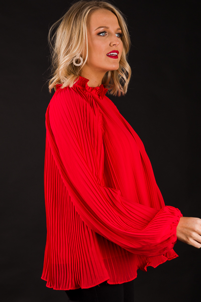 Fully Pleated Blouse, Red - The Blue Door Boutique