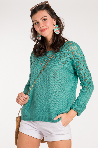 Crochet Chest Sweater, Mint - Sale - The Blue Door Boutique