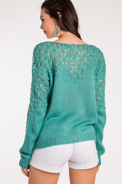 Crochet Chest Sweater, Mint - Sale - The Blue Door Boutique