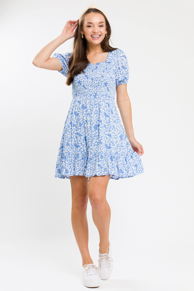 Summer Smock Dress, Blue Floral - Sale - The Blue Door Boutique