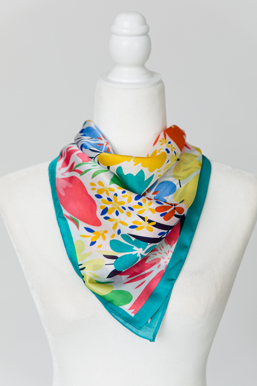 Multi Floral Silk Scarf - New Arrivals - The Blue Door Boutique