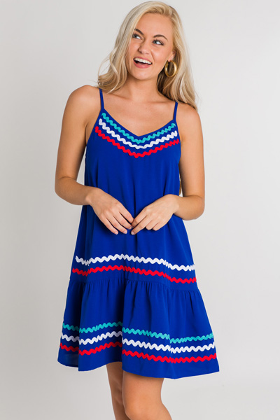 Royal Ric Rac Dress - Sleeveless - Dresses - The Blue Door Boutique
