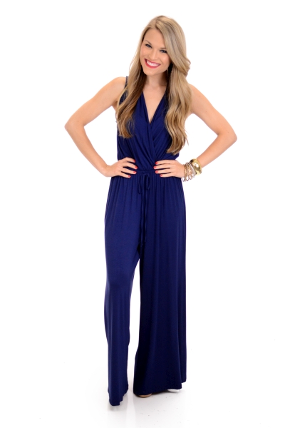 Pump it Up Jumpsuit, Navy - Rompers / Jumpsuits - The Blue Door Boutique