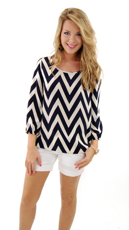 Navy Chevron Top - Tops - The Blue Door Boutique