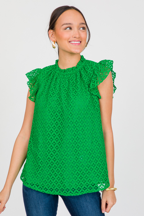 Lucky Lace Top, Green - New Arrivals - The Blue Door Boutique